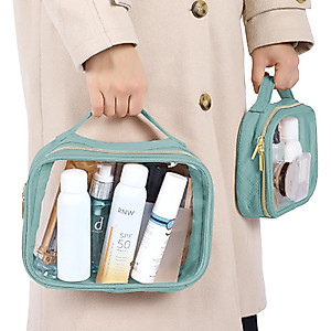 PACKISM TSA Approved Toiletry Bag, 2 Pack Clear Makeup Bags with Handle Large Opening, Clear Toiletry Bags Fit Carry-on Travel Essential, Clear Travel Bags for Toiletries, Turquoise Green