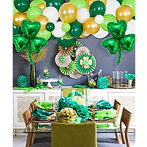 St. Patrick’s Theme Balloon Garland Decorations for Lucky Irish Party, Shamrock Garland Balloon Arch Kit Green and Gold