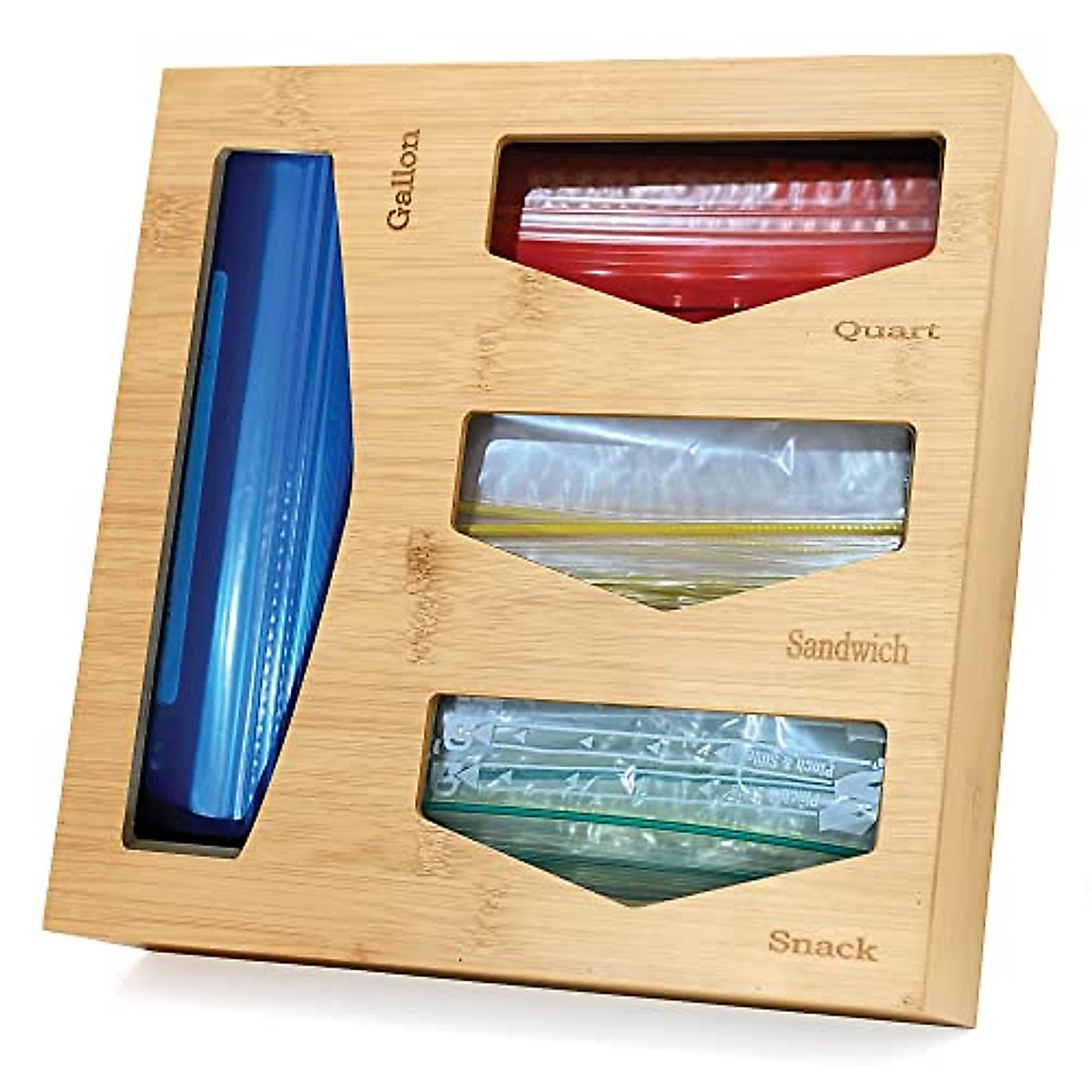 HAUSTUFF Bamboo Ziplock Bag Organizer, Gallon Bags Storage Organizer for Kitchen Pantry, Bamboo Drawer Baggie Organizer for Food Storage - No Assembly Needed