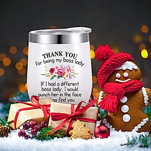 Boao Novelty Boss Gifts Thank You for Being My Boss Tumbler Birthday Mother's Day Coffee Mug Gift for Lady Women Bosses Female 12oz Insulated Vacuum Wine Tumbler with Straw Lid Brush