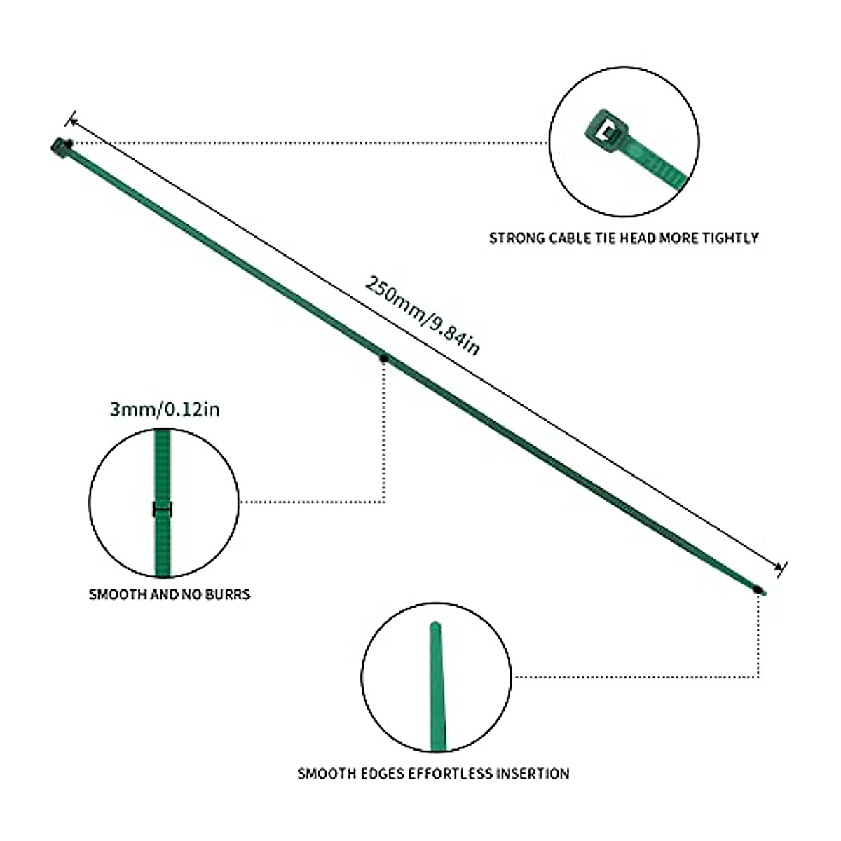 KINGLAKE 100 Pcs 3mm Dark Green Nylon Garden Cable Zip Ties Self Locking Cable Ties Twist Ties 10"