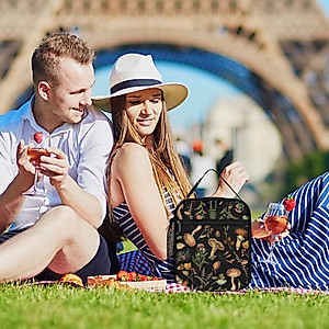 PEXISAOH Vintage Botanical Mushroom Woodland Garden Reusable Insulated Lunch Bag for Women Men Kids,Leakproof Portable Lunch Box with Side Pocket Durable Cooler Tote Bag for School Work Picnic Travel