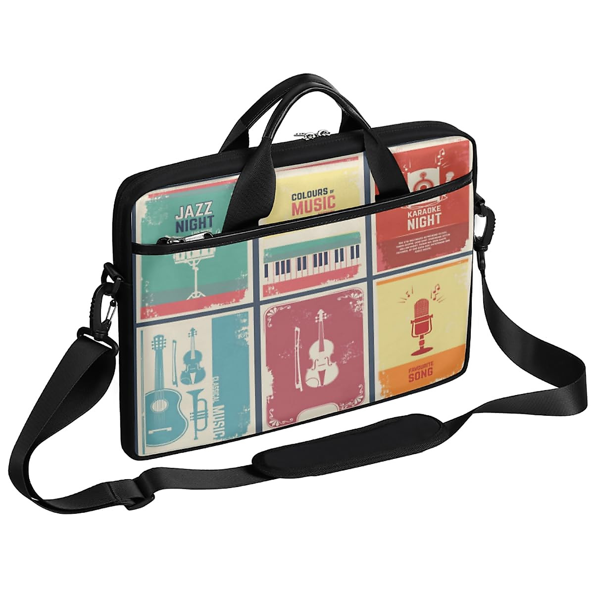 Music Type Laptop Computer Bag Waterproof Shoulder Messenger Bag 13-15 inch Durable Laptop Tote Bag with Shoulder Strap Handle Lightweight Crossbody Briefcase