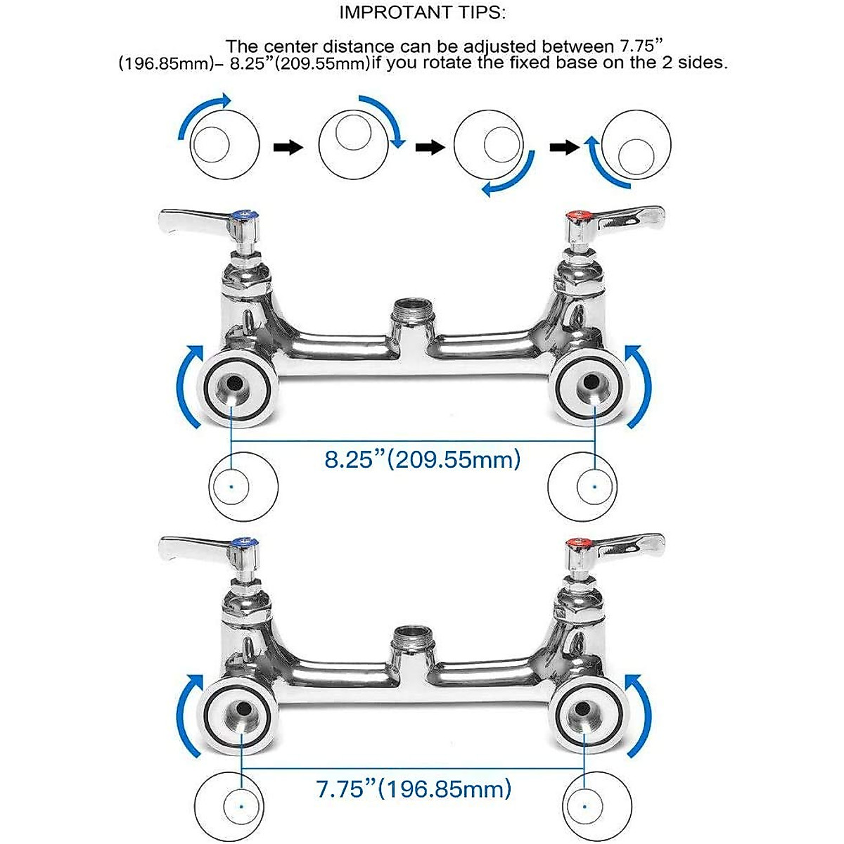 JZBRAIN 8 Inch Center Commercial Faucet Wall Mount Kitchen Faucet with Swing Spout, Heavy Duty Wall Mount Faucets Brass Chrome Brushed Wall Mounted Kitchen Sink Faucets (8 inch center,14 inch spout)
