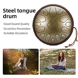 Steel Tongue Drum,Premium 14 Inch 15 Notes D Minor Hand Steel Drum,Adult's Steel Drum instrument,Clean Clear Ethereal Sounds,Oil Brown