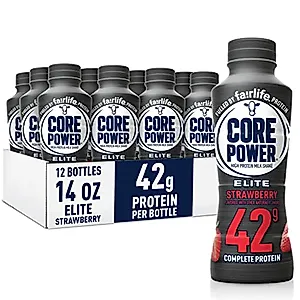 Core Power Fairlife Elite 42g High Protein Milk Shake Bottle , Ready To Drink for Workout Recovery, Strawberry, 14 Fl Oz, Liquid, kosher (Pack of 12)