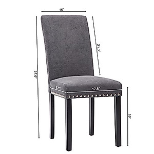NOBPEINT Dining Chair Upholstered Fabric Dining Chairs with Copper Nails,Set of 2,Grey