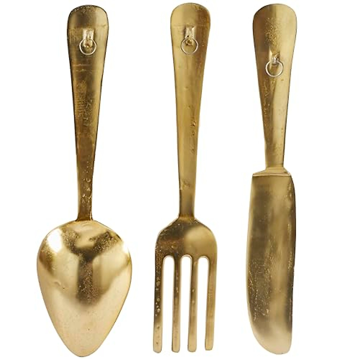 Deco 79 Aluminum Metal Utensils Home Wall Decor Knife, Spoon and Fork Wall Sculpture, Set of 3 Wall Art 4" W, 23" H, Gold