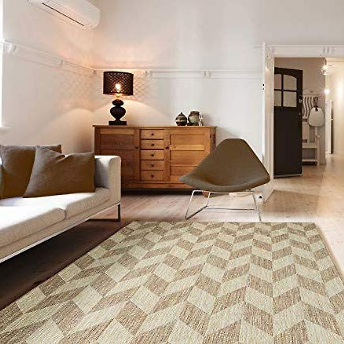 PRIYATE Chevron Outdoor/Indoor Area Rug 8' x 10' – Moroccan Inspired Ourika Geometrical Collection - Easy Clean, Pet Friendly, High Traffic Carpet - Patio, Deck, Pool Side, Living & Dining Room