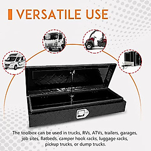 Edicapo 34.5" x 13" x 6.5" ATV/UTV Tool Box Front Storage Box with Latch and Keys Heavy Duty Aluminum Trailer Toolbox Organizer Black
