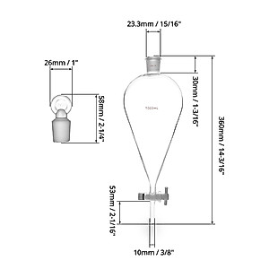 QWORK 1000ml Separating Funnel with 24/29 Joints and Stopcock