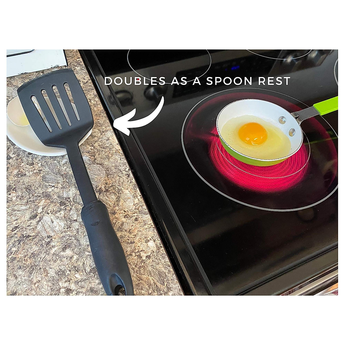 Crack'em Egg Cracker & Spoon Rest (Jet Black) - Perfectly Cracks Eggs & Contains Messes - Easy to Use & Clean - Great for Kids - Prevents Broken Yolks