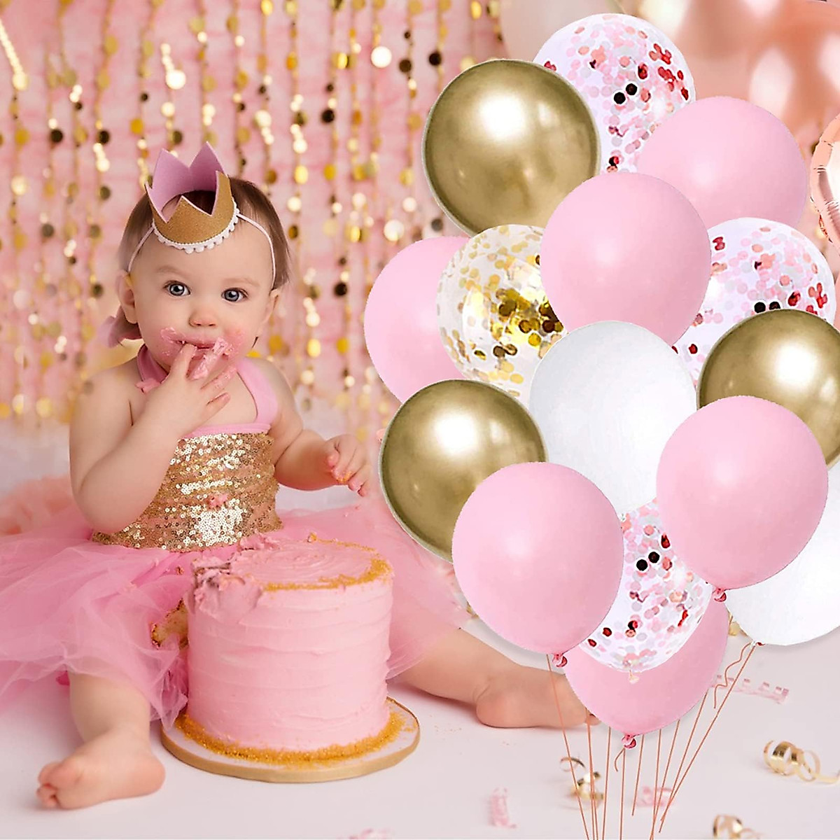 60pcs Pink Gold White Balloons Kit Latex 12 inch Pink Gold Confetti Balloons for Birthday Baby Shower Wedding Engagement Party Decorations
