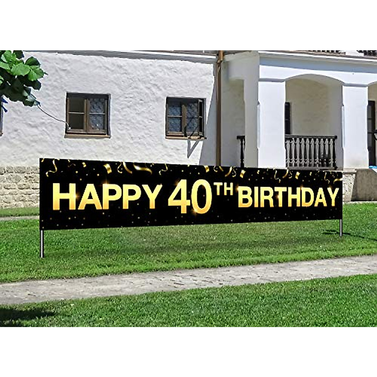 Greatingreat Large Cheers to 40 Years Banner, Black Gold 40 Anniversary Party Sign, 40th Happy Birthday Banner(9.8feet X 1.6feet)
