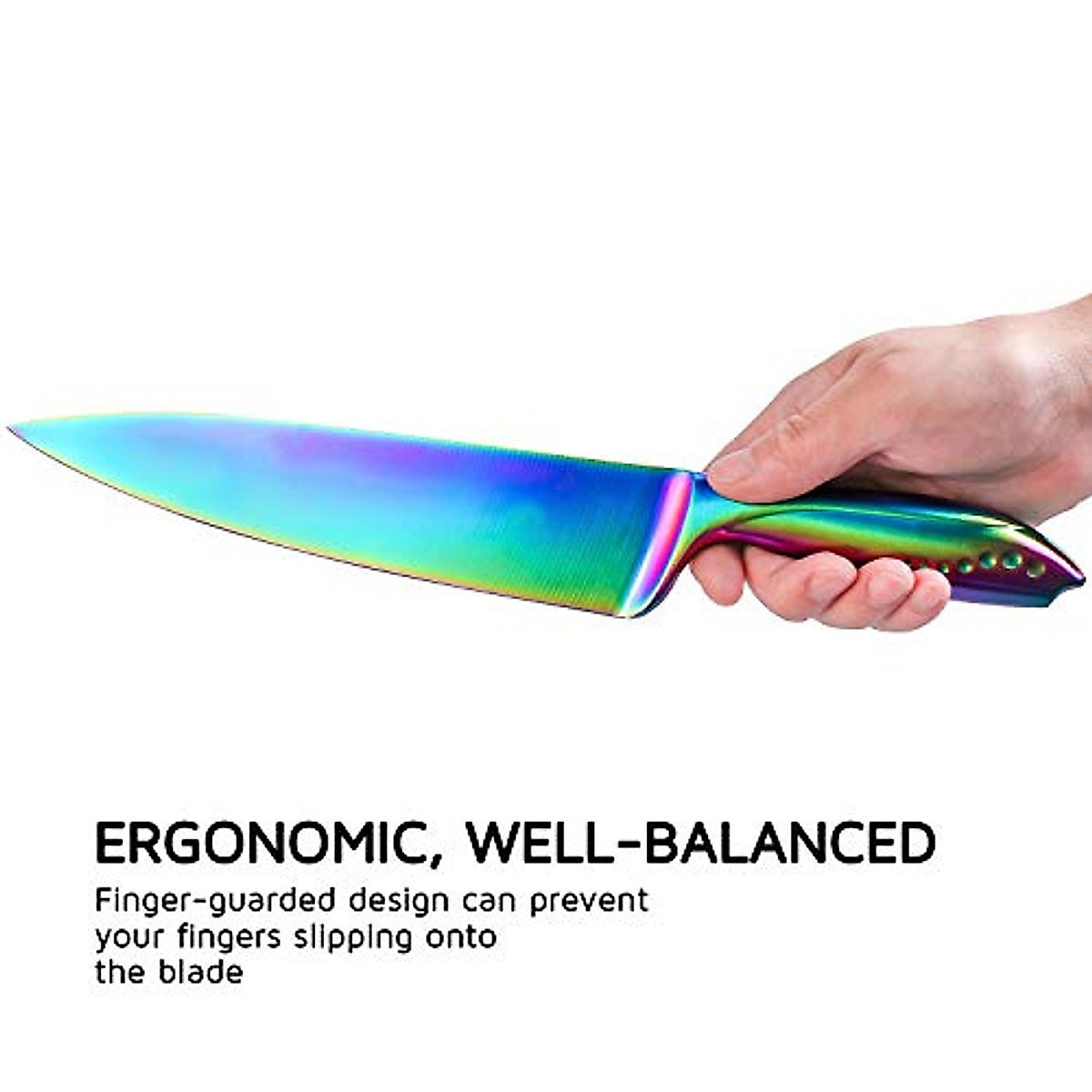 WELLSTAR Kitchen Knife Set 3 Piece, Razor Sharp German Stainless Steel Blade and Comfortable Handle with Rainbow Titanium Coated, Chef Santoku Paring for Cutting Dicing Mincing and Peeling, Gift Box