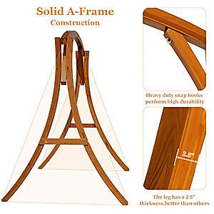 Lazy Daze Hammock Heavy Duty Wooden Curved Frame Swing Stand for Adults Kids, Sturdy Indoor and Outdoor A-Frame Porch Swing Bench Stand，Weight Capacity 1000 LBS