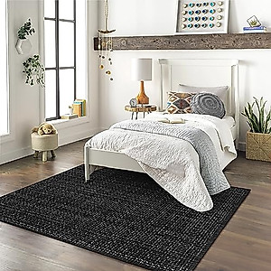 Nailttos Washable Living Room Rug 4' x 6', Woven Cotton Black Rug for Bedroom, Machine Washable Low-Plie Kitchen Mat Woven Rug for Bedroom Playroom Dining Room