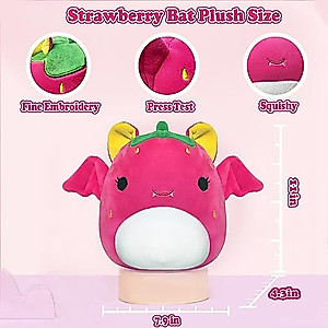 ROMINVIC Strawberry Bat Plush,8 inch Stuffed Animal Bat Plush Pillow, 3D Kawaii Bat Plushie Stuffed for Christmas Birthday Kids Gifts Home Decoration