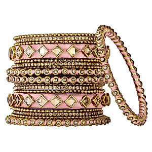 Aheli Matching Floral Kundan Silk Thread Chuda Chura Bangle Set Indian Traditional Bridal Fashion Jewelry for Women Girls Size