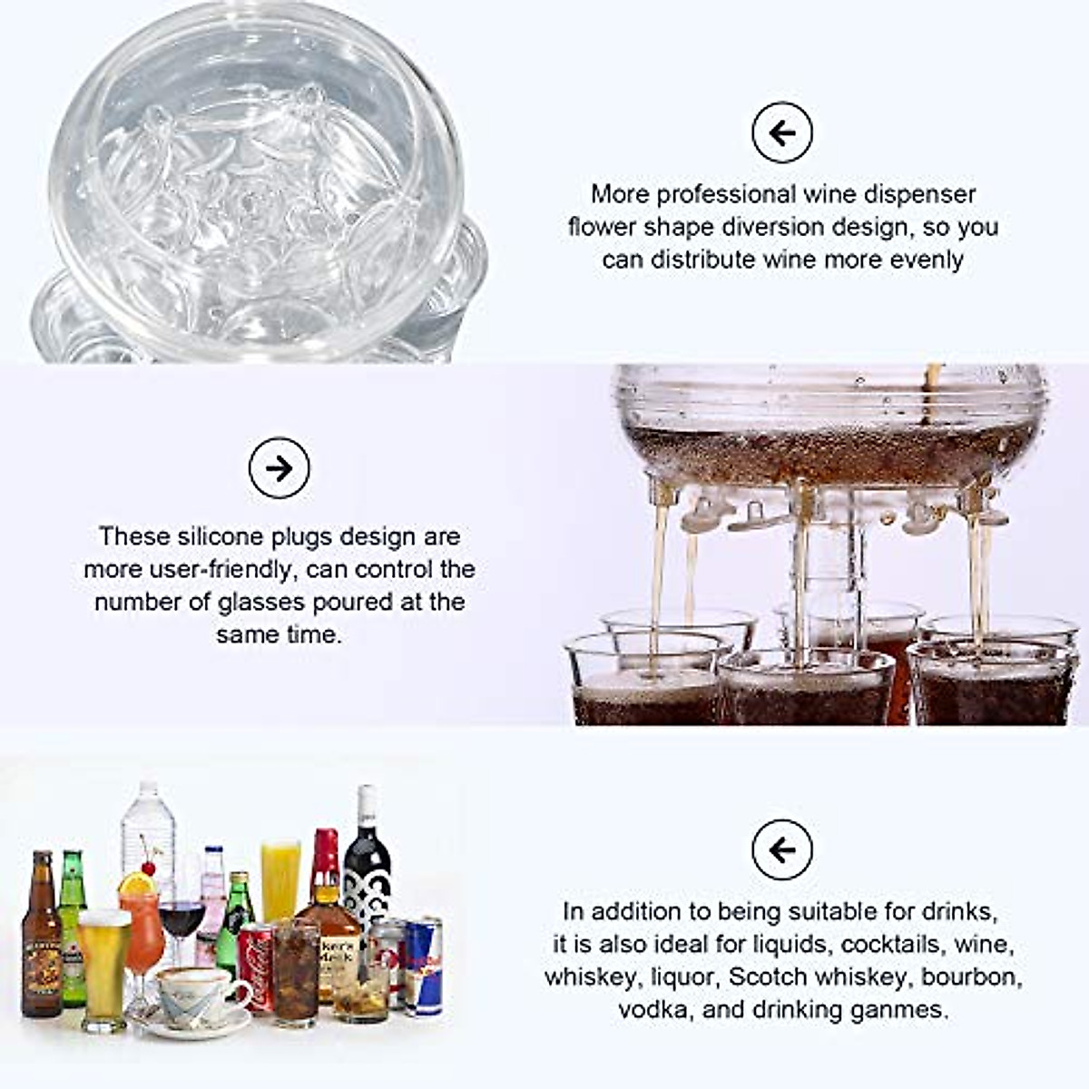 6 Shot Glass Dispenser and Holder, Wine Decanter and Bar Shot Dispenser with 6 Pcs Acrylic Cup, Cocktail Dispenser, Dispenser for Filling Liquids, Carrier Liquor Dispenser Drinking Tool for Party