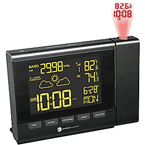 Ambient Weather RC-8401 Projection Clock with Forecast, Barometer, Atomic Clock and Indoor/Outdoor Temperature Color Changing Display