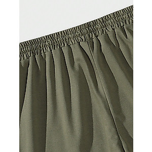 SHENHE Men's Letter Print Drawstring Waist Striped Trim Workout Gym Track Shorts Army Green L