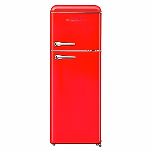 FRIGIDAIRE EFR756-RED EFR756, 2 Door Apartment Size Retro Refrigerator with Top Freezer, Chrome Handles, 7.5 cu ft, red