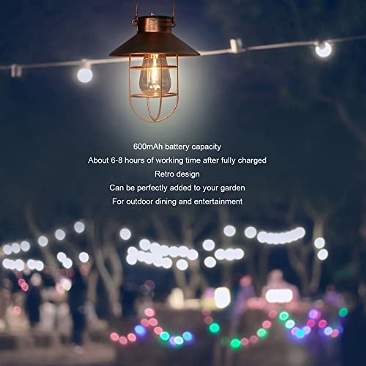 Solar Hanging Light,Outdoor Decorative Lamp with Iron Frame,Outdoor Retro Lantern,for Garden,Porch,Yard,Includes Bulb and Lampshade