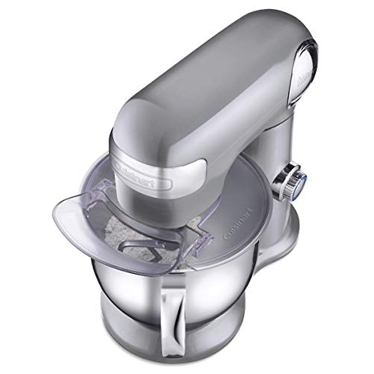 Cuisinart Stand Mixer, 12 Speeds, 5.5-Quart Mixing Bowl, Chef's Whisk, Flat Mixing Paddle, Dough Hook, and Splash Guard with Pour Spout, Silver Lining, SM-50BC