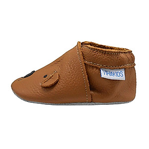 YIHAKIDS Baby Leather Shoes First Walking Moccasins Infants Boys Girls Soft Sole Toddler Crawling Slippers Dog(Brown,6-12 Months,sole length 5.1in)