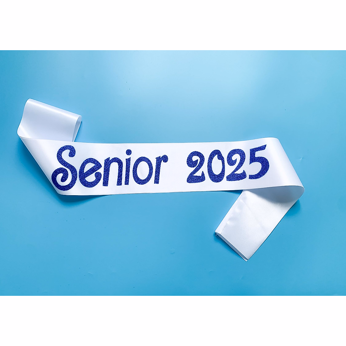 Conggluuo Senior 2025 sash,senior sashes class of 2025 senior sash White sash with Blue Glitter graduation sash for Graduation Party Supplies 8 Pack senior sashes White Blue 8pcs