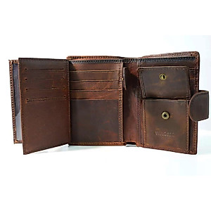 WULOUJIE Leather Wallet For Men, Travel Large Capacity Rfid Blocking Wallet, Bifold Wallets Can Be Hold Many Credit Card（coffee）