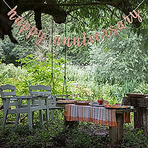 Happy Anniversary Banner for Birthday/Wedding Anniversary/Retirement Anniversary Party Decoration Supplies (Rose Gold Glitter)