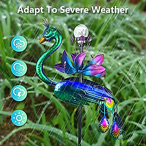 Solar Peacock Wind Spinner, Flower Wind Spinners, Peacock Statue Metal Kinetic Wind Sculpture for Outdoor Yard Patio Garden Decorations-47inch