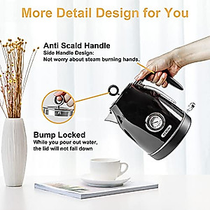 1.7L Stainless Steel Electric Water Kettle Boiler with Thermometer, Temperature Gauge and Auto Shut Off, 1500W Hot Water Heater with Boil Dry Protection, Black