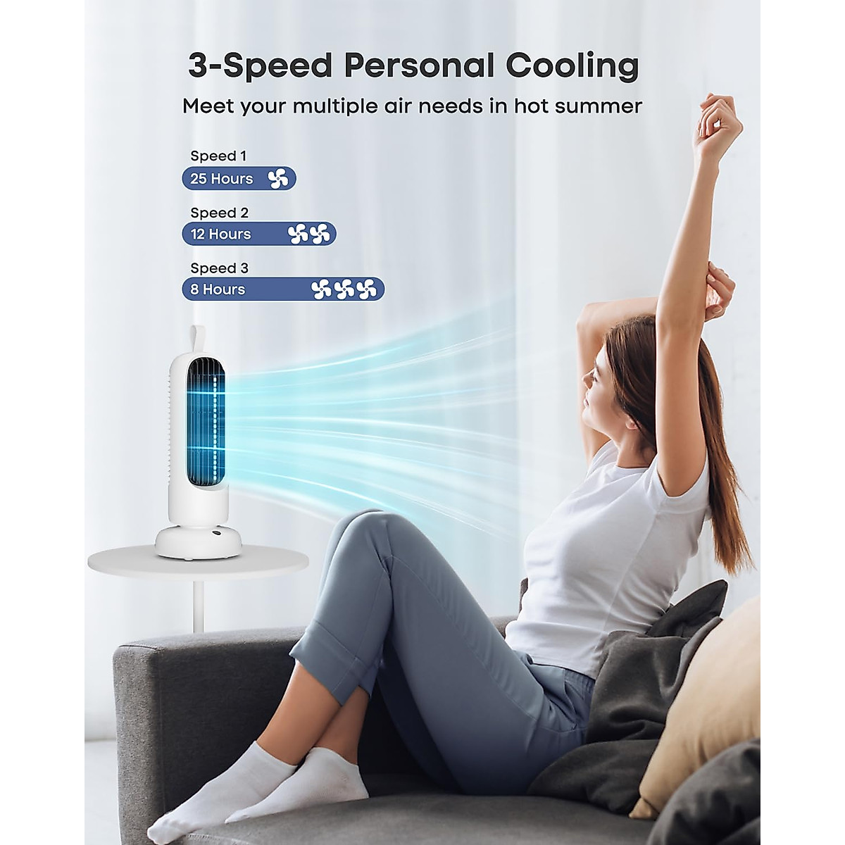 HOMETOP 12'' Tower Fan, Desk Fan with 3 Speeds and 70° Oscillation, Portable and Compact, Quiet Cooling Fan for Home Office Desktop Fan