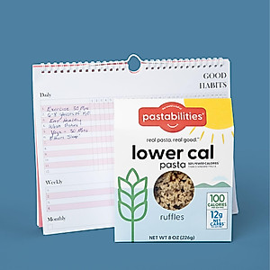 Pastabilities, Lower Calorie Pasta, Ruffles Pasta (8 oz, Pack of 2) Low Calorie Pasta, 100 Calories Per Serving, 12g Net Carbs, Low Carb Pasta