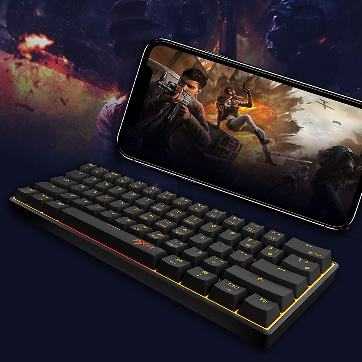 PXN K30 60% Mechanical Keyboard Wireless Mobile Gaming Keyboard Backlit Wired LED Mini Compact Keyboards Compatible with Android PC Laptop (Black)
