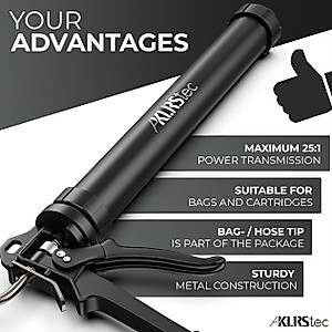 KLRStec PRO XL Sausage Caulk Gun [20 oz / 600ml] Heavy Duty 25:1 Thrust Ration Caulking Tube Gun - Professional Cartridge Gun for all common 10-20oz Sealants and Adhesives