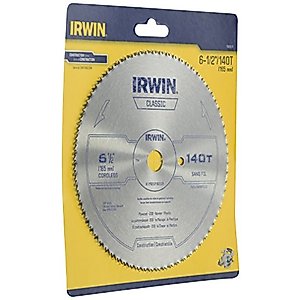 Irwin Tools Irwin 11820ZR 6-1/2-Inch 140 Tooth TFG Plastic, Plywood, and Veneer Cutting Saw Blade with 5/8-Inch Arbor