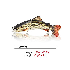 ODS Fishing Lure Lifelike 4 Segment Jointed Swimbait with Treble Hooks for Bass Trout Perch Freshwater Saltwater (2 pcs)