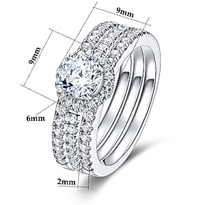MDFUN Three-in-One Round Halo Wedding Band Set Engagement Ring 18K White Gold Plated Cubic Zirconia Promise Eternity Ring for Women Size 8