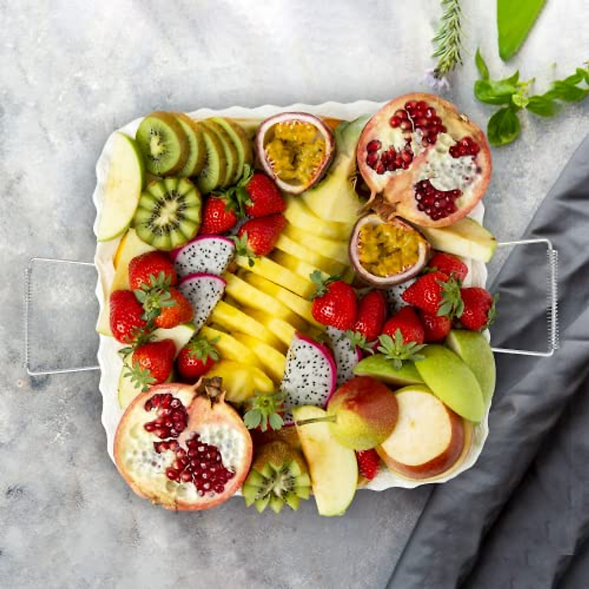 KASSEL Elegant Ceramic Serving Platter with Stand | Square Serving Trays for Entertaining Parties, Catering, and Buffet | Oven Safe Serving Tray and Dessert Display Decor Stand (Large)