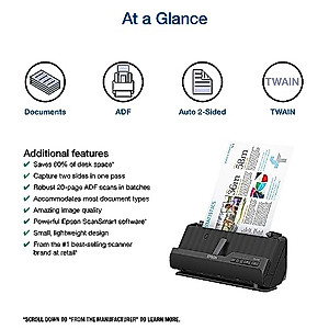 Epson Workforce ES-C220 Compact Desktop Document Scanner with 2-Sided Scanning and Auto Document Feeder (ADF) for PC and Mac