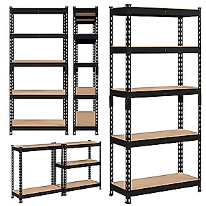 Topeakmart 4 PCS 5-Tier Utility Shelves, Metal Storage Shelves Garage Shelving Unit Adjustable Garage Storage Shelves Storage Racks Heavy Duty Shed Shelving-Black, 27.5 x 12 x 60 Inch