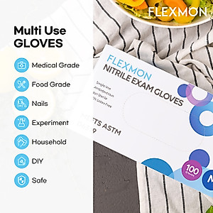FLEXMON Nitrile Exam Gloves,100 Count, Single Use, 4.2 Mil Heavy, Sterile, Protective, Medical Exam Gloves, Disposable, Food, Latex Free, Cooking, Blue, Safe, Cleaning & More (X-Small)