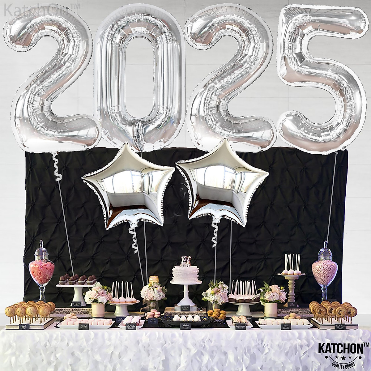 KatchOn, Huge 40 Inch 2025 Balloons Silver - New Years Balloons | Star Balloons, 2025 Silver Balloons for New Years Eve Party Supplies 2025 | Happy New Year Decorations 2025 for New Years Eve Decor