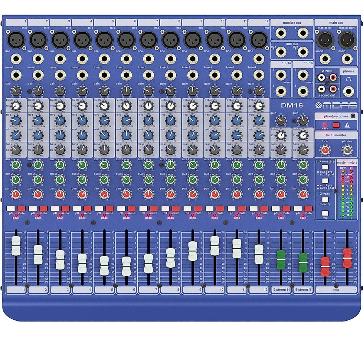 Midas DM16 16 Input Analogue Live and Studio Mixer with Midas Microphone Preamplifiers