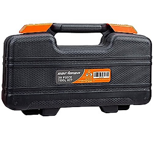 CARTMAN 39 Piece Tool Set General Household Hand Kit with Plastic Toolbox Storage Case Orange
