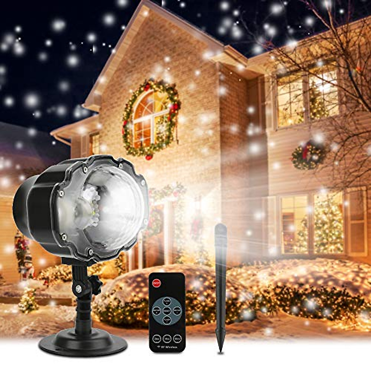 Snowfall LED Light Projector, Christmas Projector Lights with Remote Control, Rotating Snow Projector with IP65 Waterproof, Outdoor Decorative Lighting for Christmas Holiday, Party, Weeding, Garden